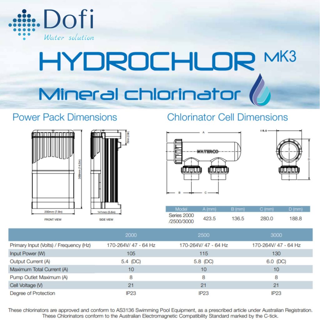 Máy điện phân muối hồ bơi Waterco Hydrochlor MK3 25gr/h | Dofi Water ...